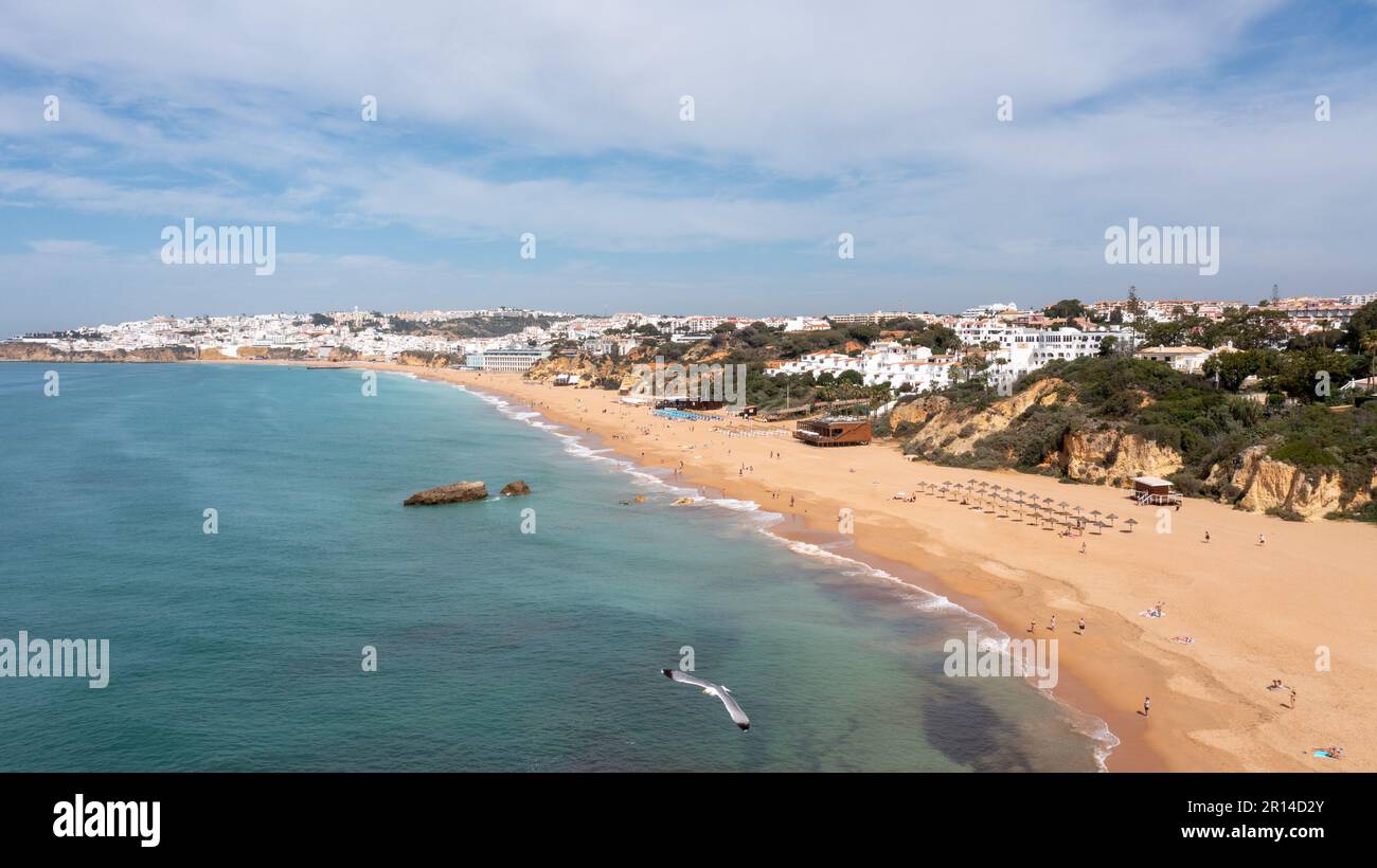 Aerial photo of the beautiful town in Albufeira in Portugal showing the ...