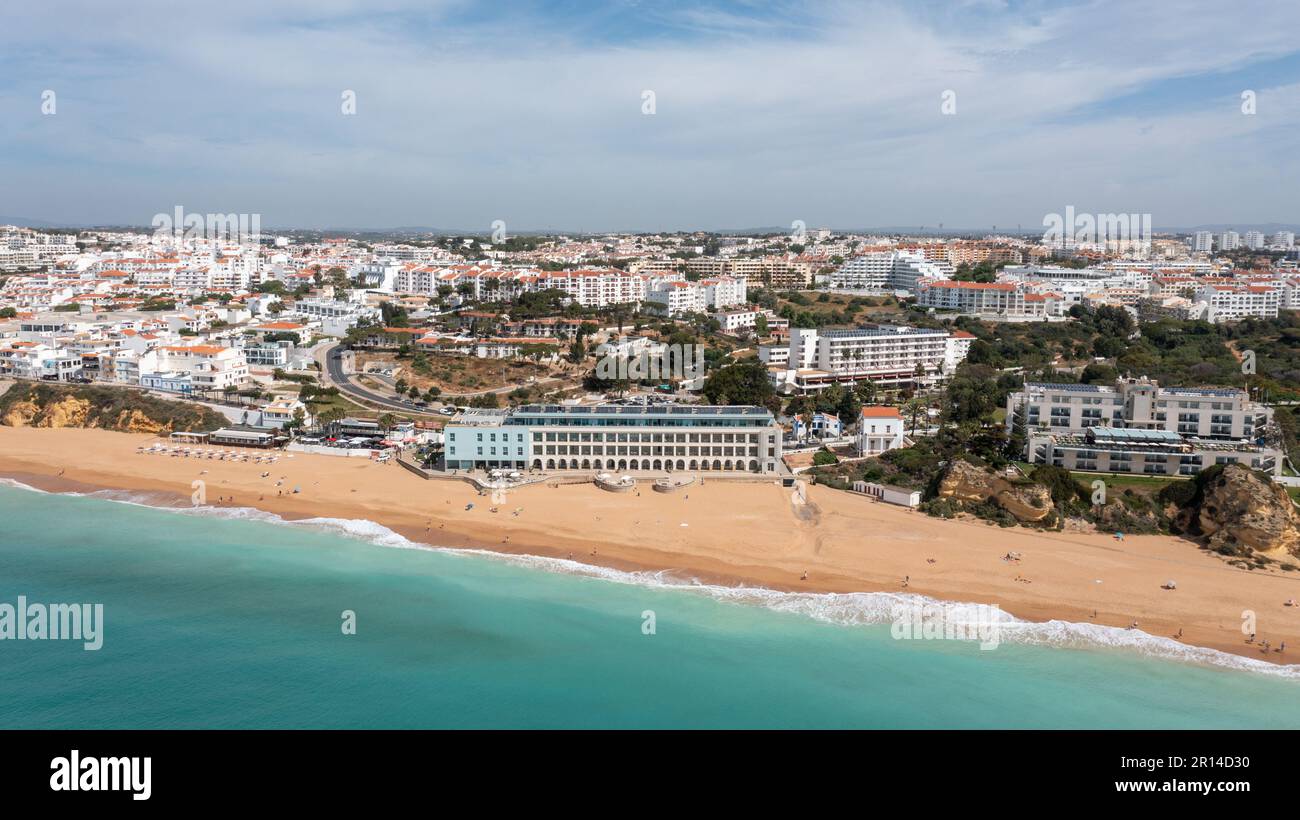 Aerial photo of the beautiful town in Albufeira in Portugal showing the ...