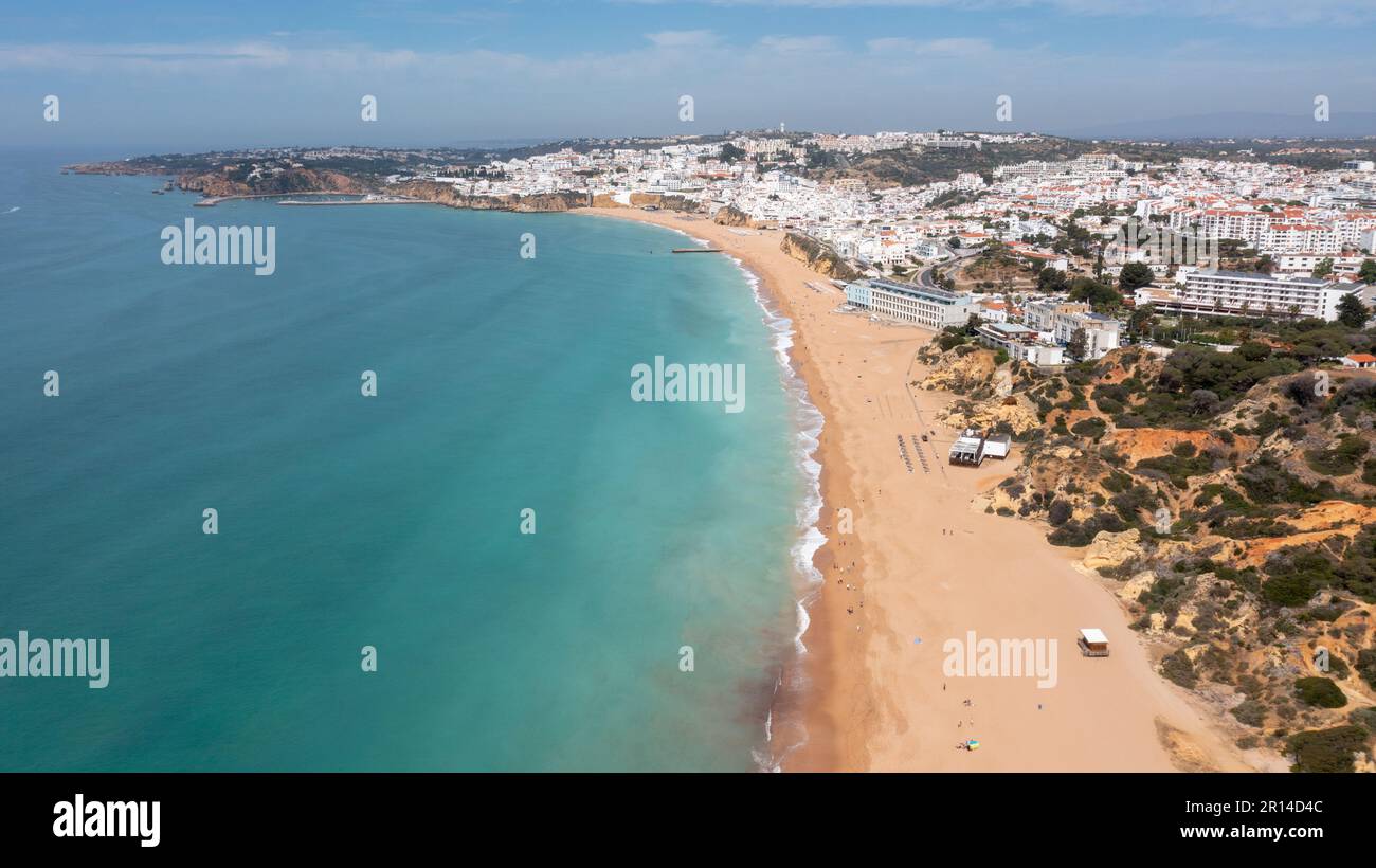 Aerial photo of the beautiful town in Albufeira in Portugal showing the ...