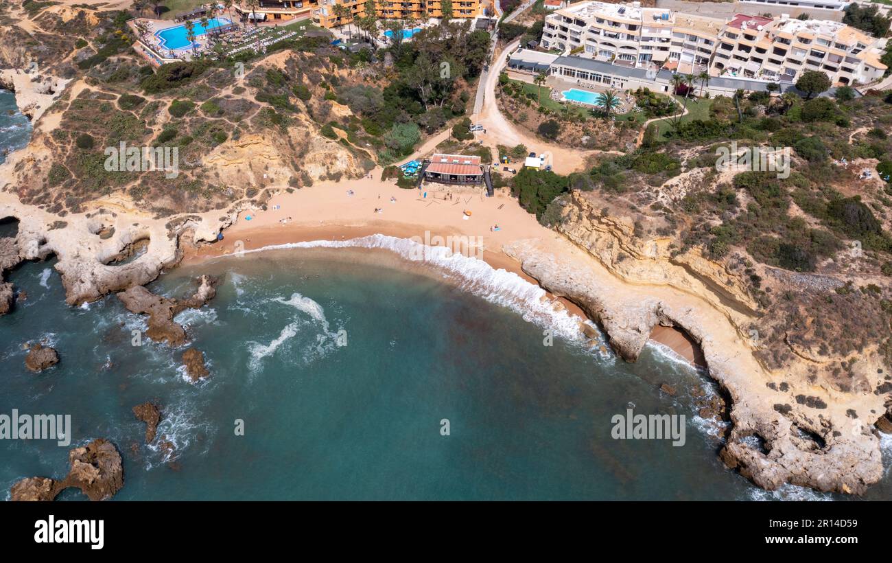 Straight down aerial photo of the beautiful town in Albufeira in ...