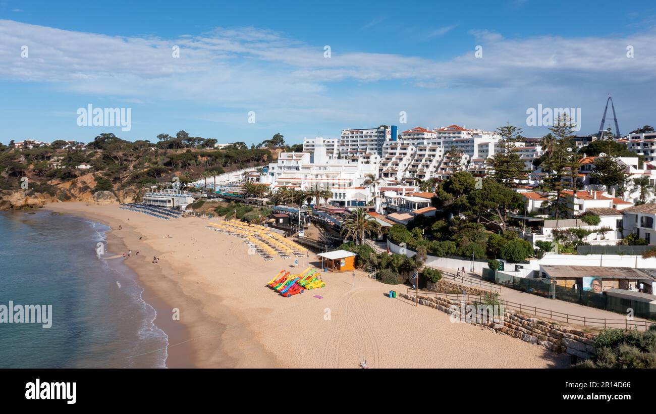 Aerial photo of the beautiful town in Albufeira in Portugal showing the ...
