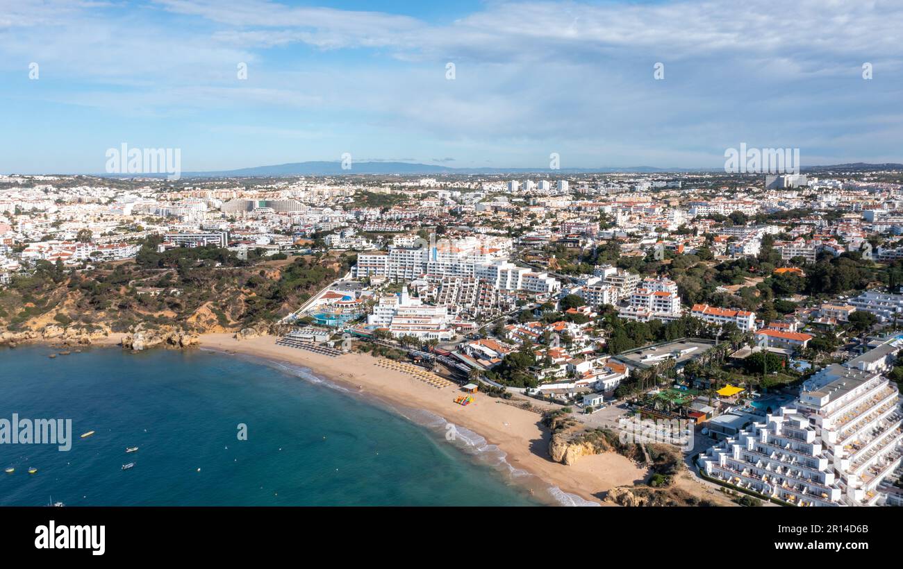 Aerial photo of the beautiful town in Albufeira in Portugal showing the ...