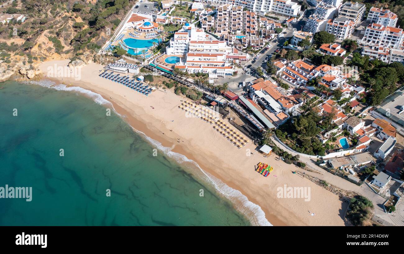 Aerial photo of the beautiful town in Albufeira in Portugal showing the ...