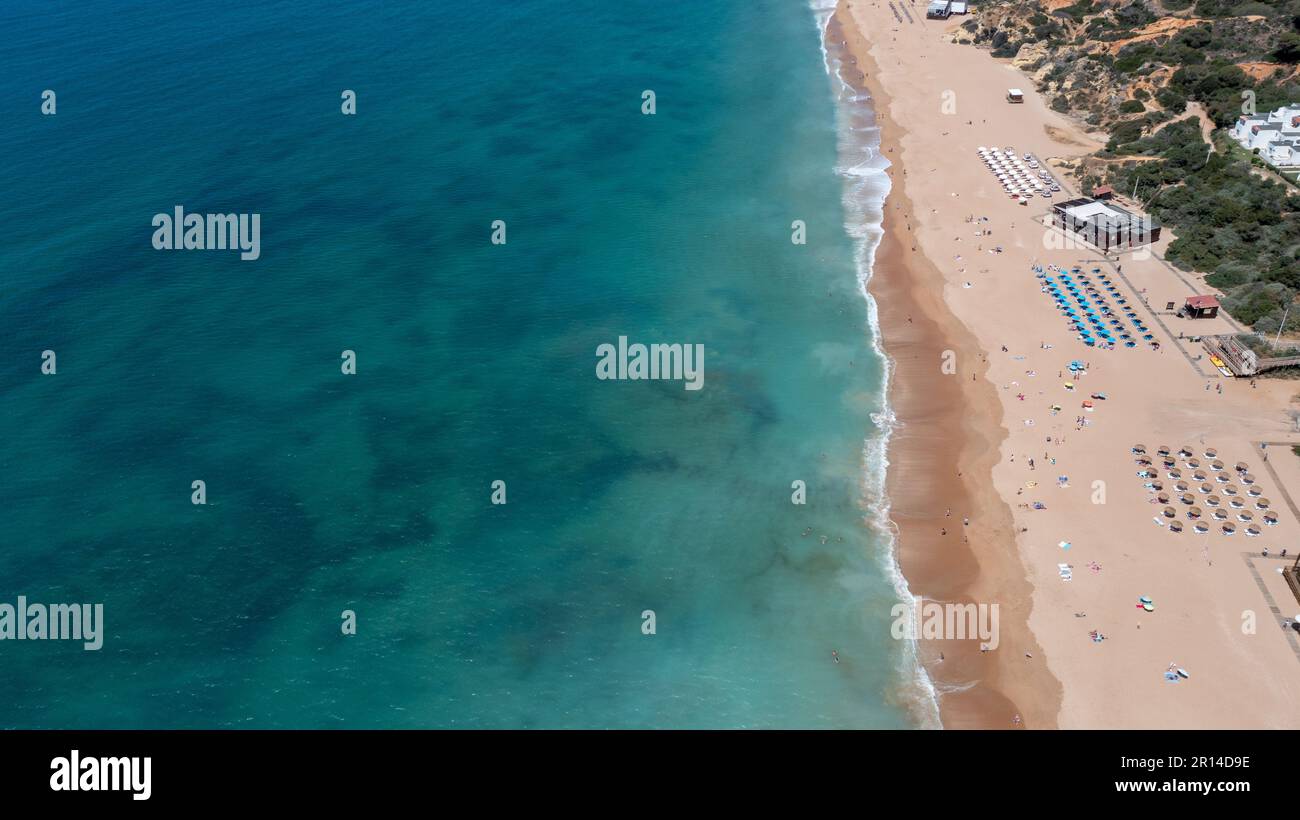 Aerial photo of the beautiful town in Albufeira in Portugal showing the ...
