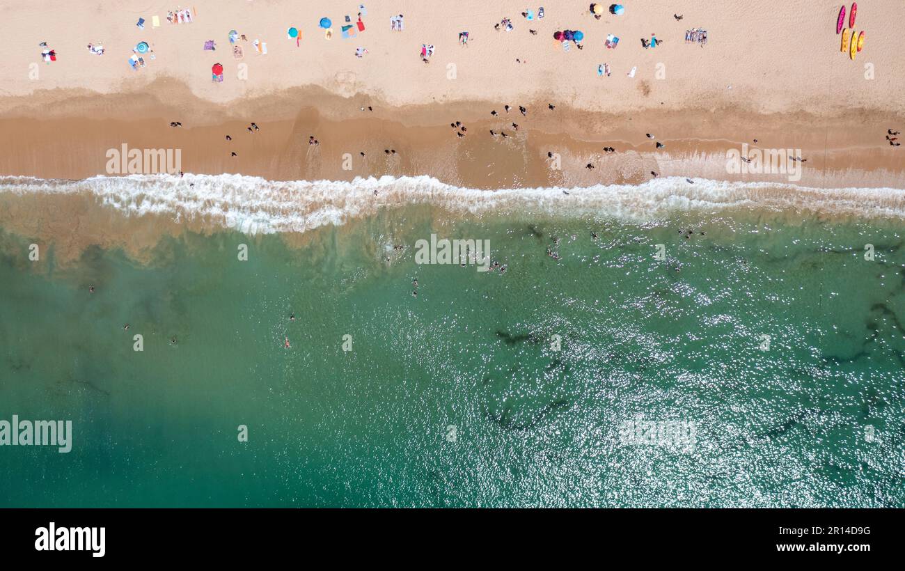 Straight down aerial photo of the beautiful town in Albufeira in ...