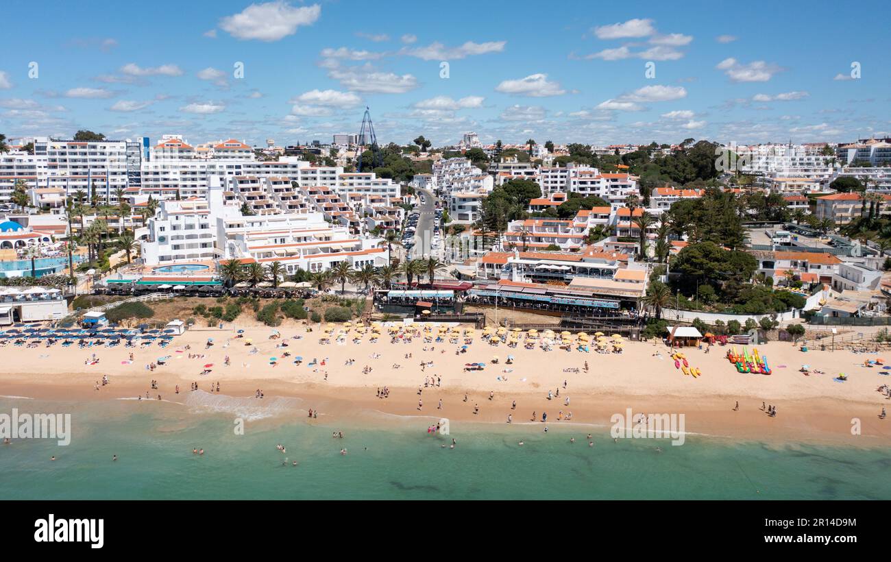 Aerial photo of the beautiful town in Albufeira in Portugal showing the ...