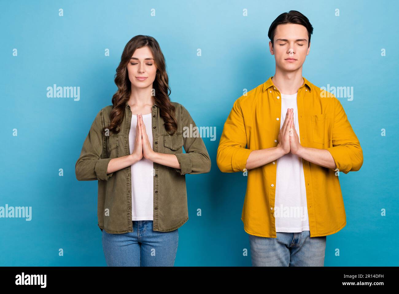 Photo of youngster two best friends palms together praying for ukraine ...