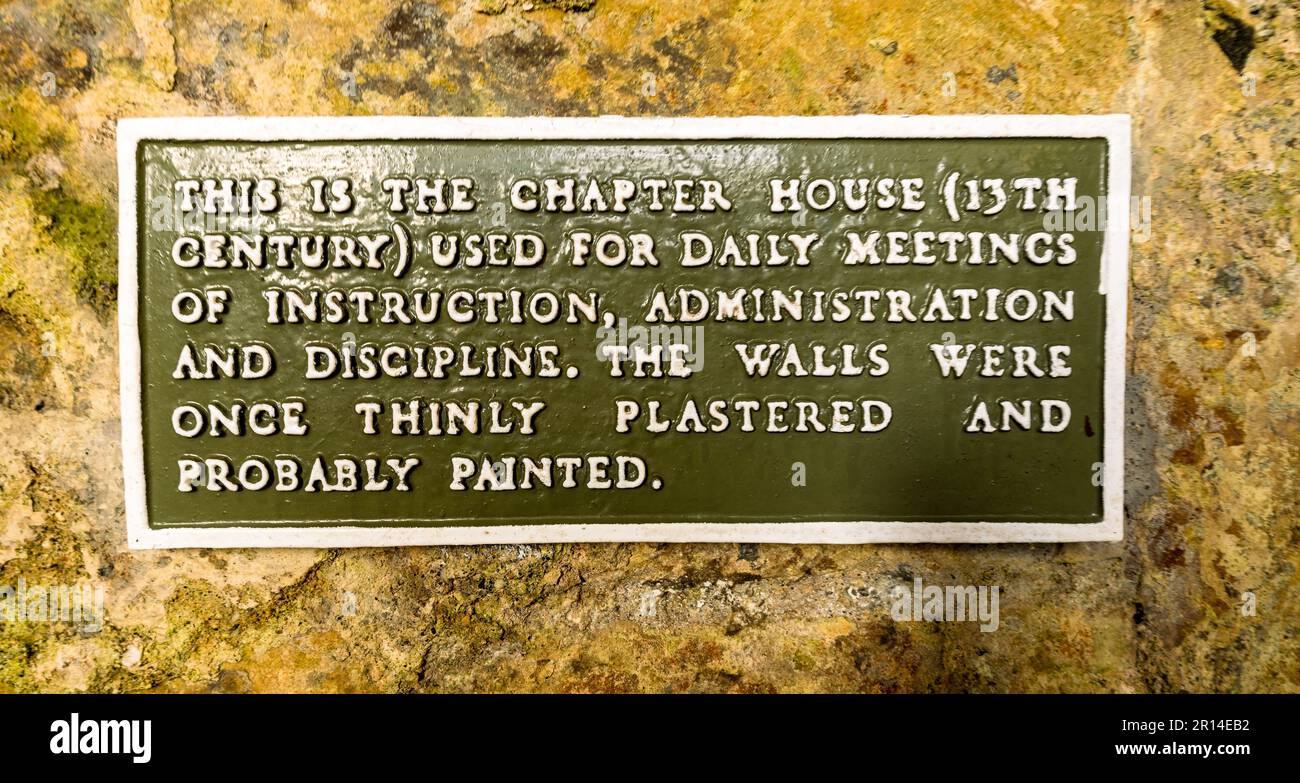 Information inside the rooms of Inchcolm Abbey, Inchcolm Island ...