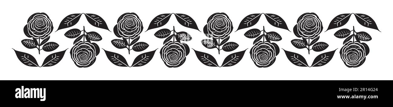 Quirky floral botanic vector border isolated on white background ...