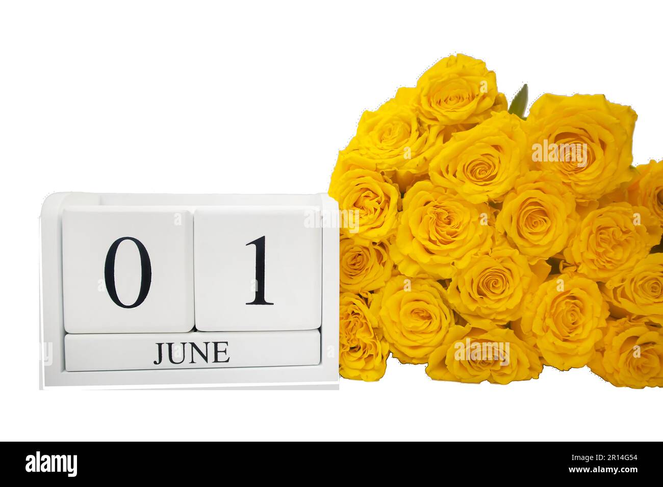 Wooden, white calendar June 1 and yellow roses, PNG format without ...