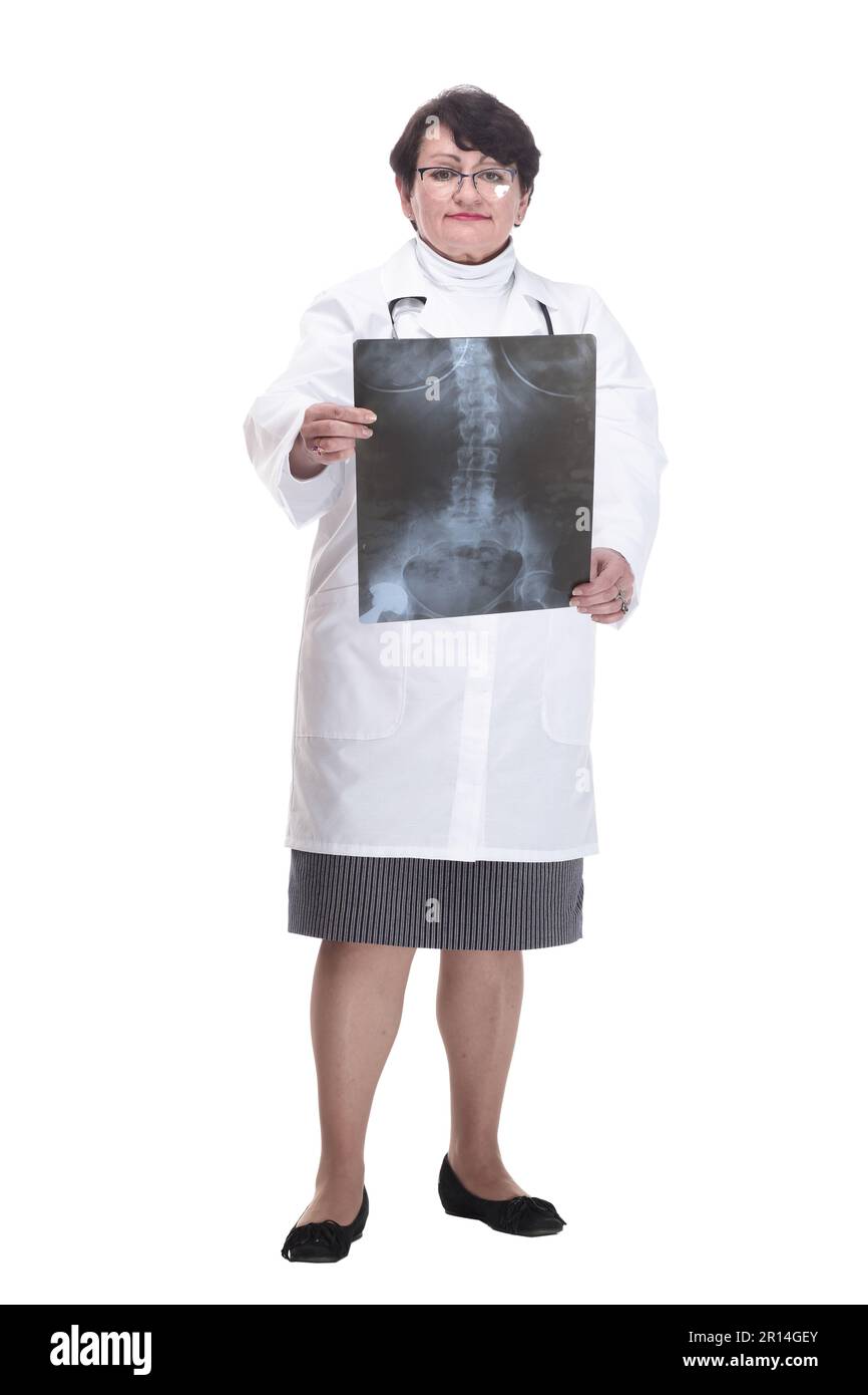 in full growth. older woman is a medic with an x-ray in her hands Stock ...