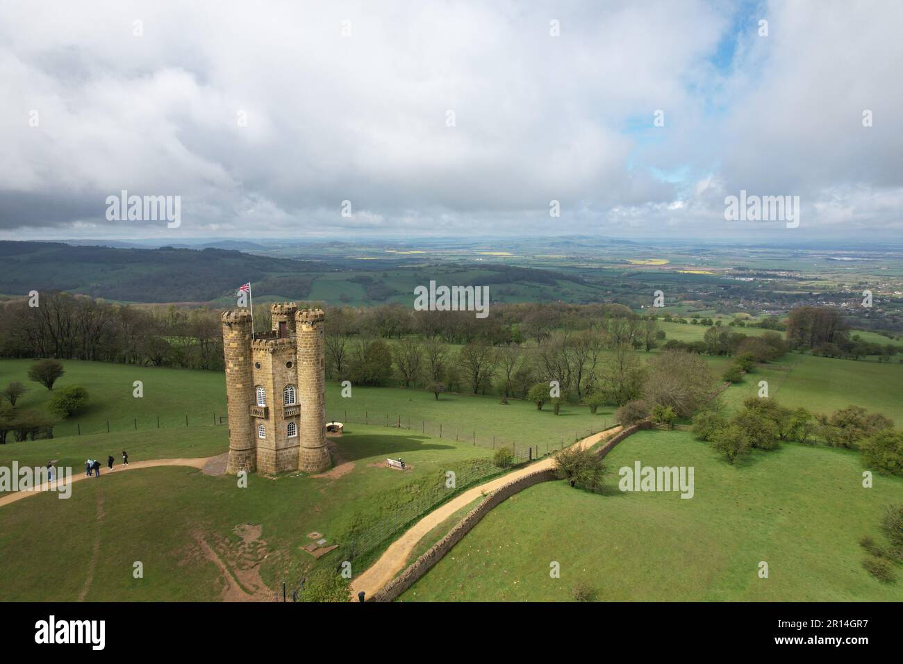 Broadway tower Cotswolds England drone ,aerial birds eye view Stock ...