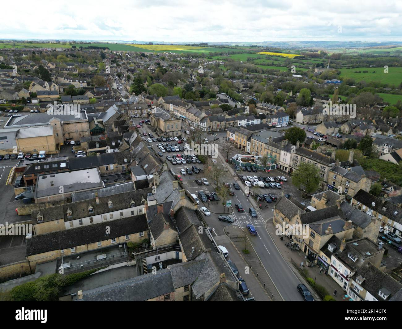 Chipping Norton town centre Oxfordshire UK drone aerial view Stock ...