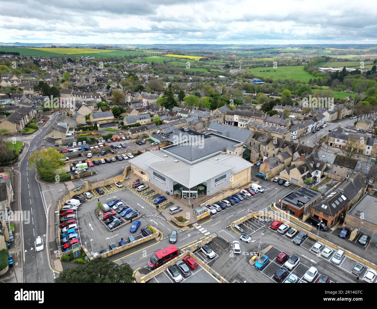 Coop supermarket Chipping Norton Oxfordshire UK drone aerial view Stock ...