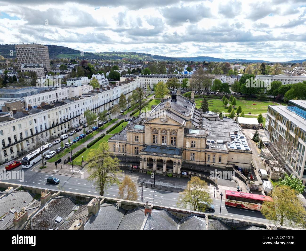 Old town hall Cheltenham Gloucestershire UK drone aerial view Stock ...