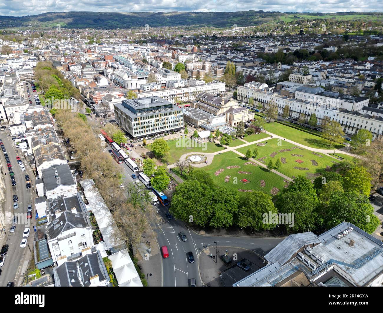 Imperial Gardens Cheltenham Gloucestershire UK arial in spring Stock ...