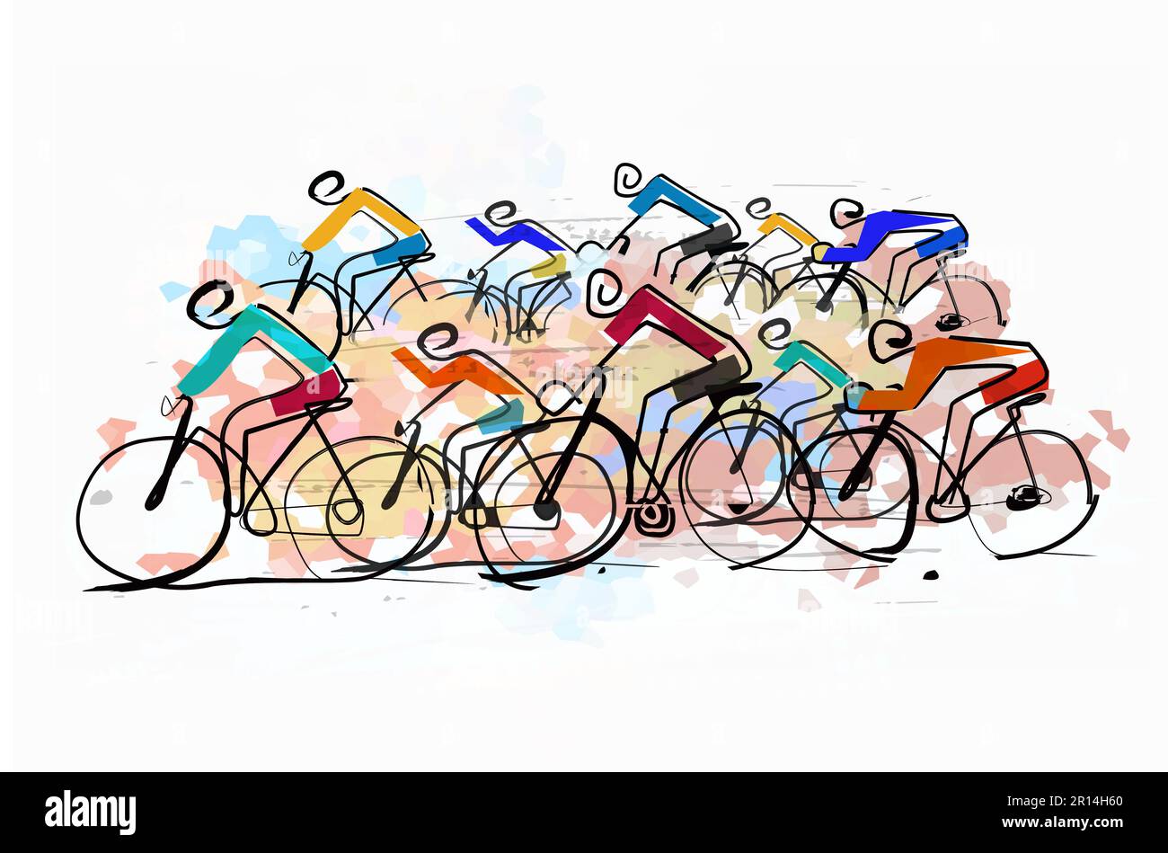 Cycling race,peloton, line art stylized. Illustration of group of ...