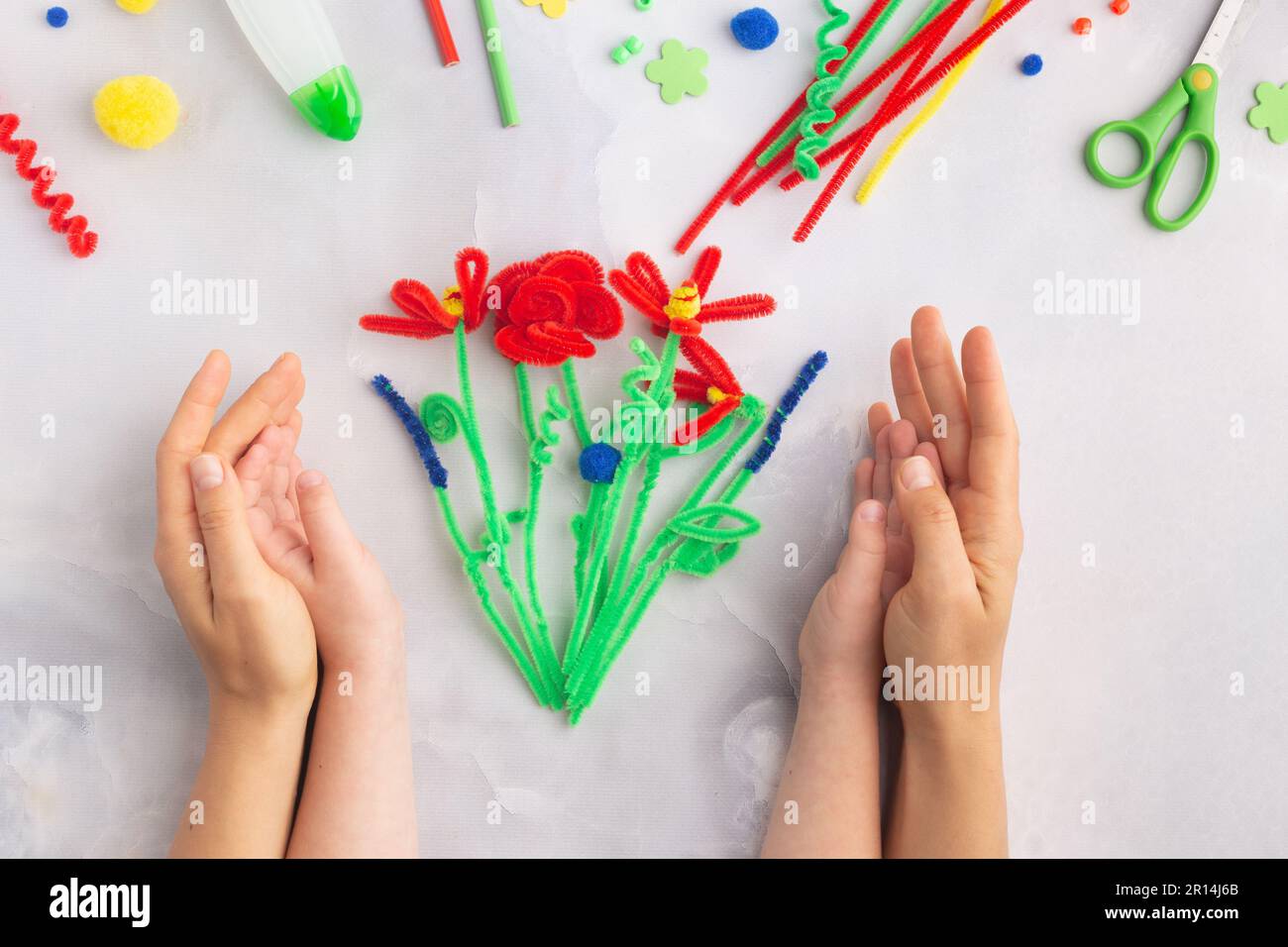 Handmade fluffy wire flowers craft with kids women's mother's day gift ...