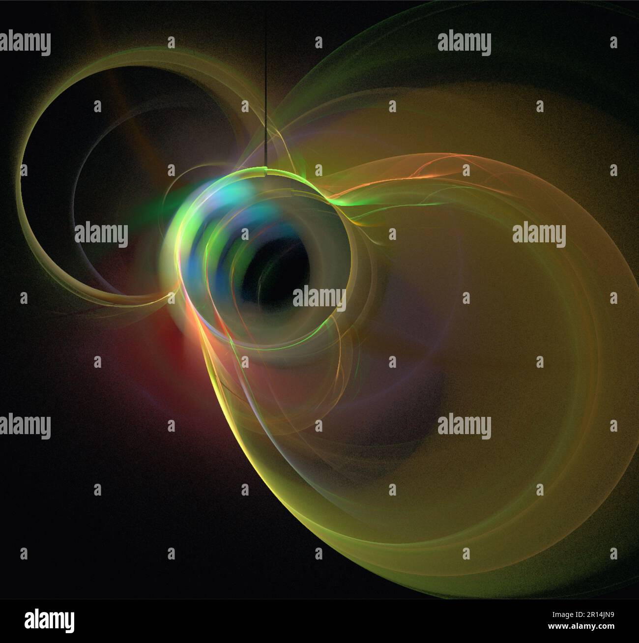 yellow and green abstract drawing on a black background, color digital ...