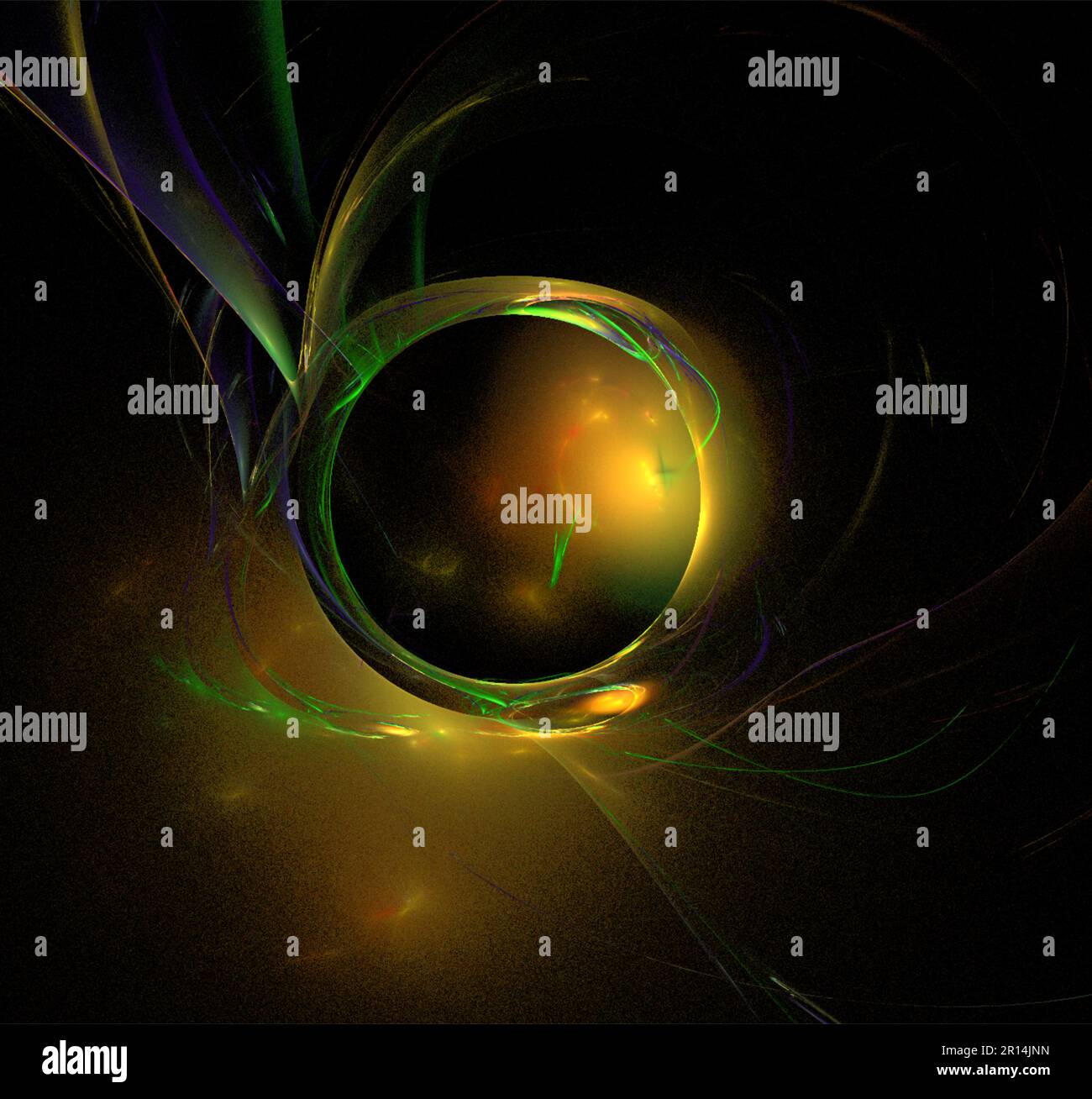yellow and green abstract drawing on a black background, color digital ...