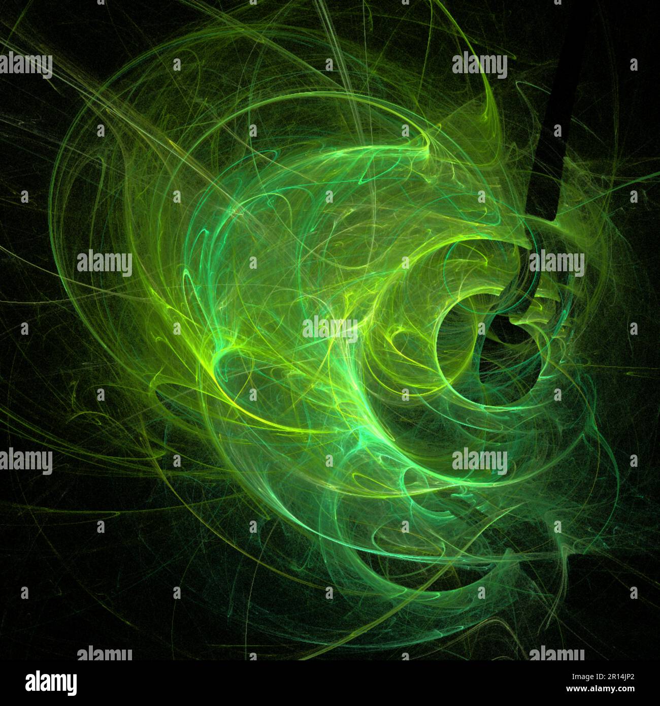 yellow and green abstract drawing on a black background, color digital ...