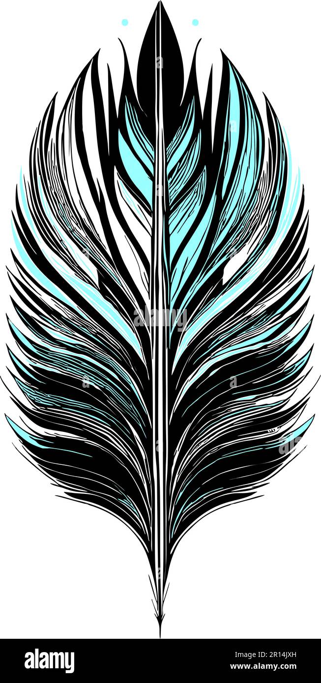 simple graphic drawing black and green bird feather, sketch, logo Stock ...