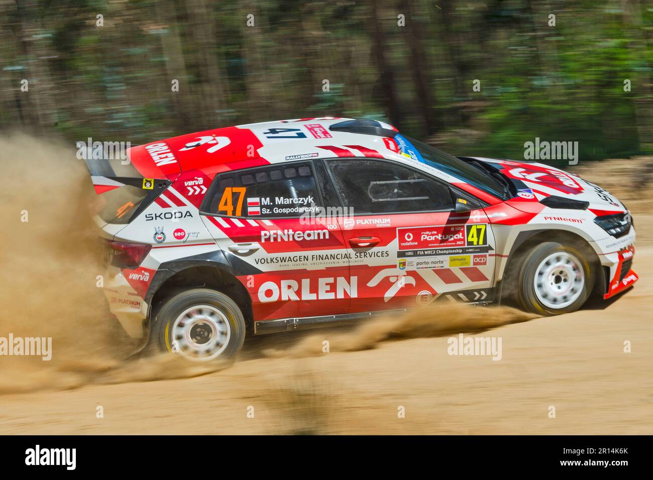 Baltar, Portugal, May 11, 2023: Skoda #47 driven by M. Marczyk on the first day of WRC Rally ...