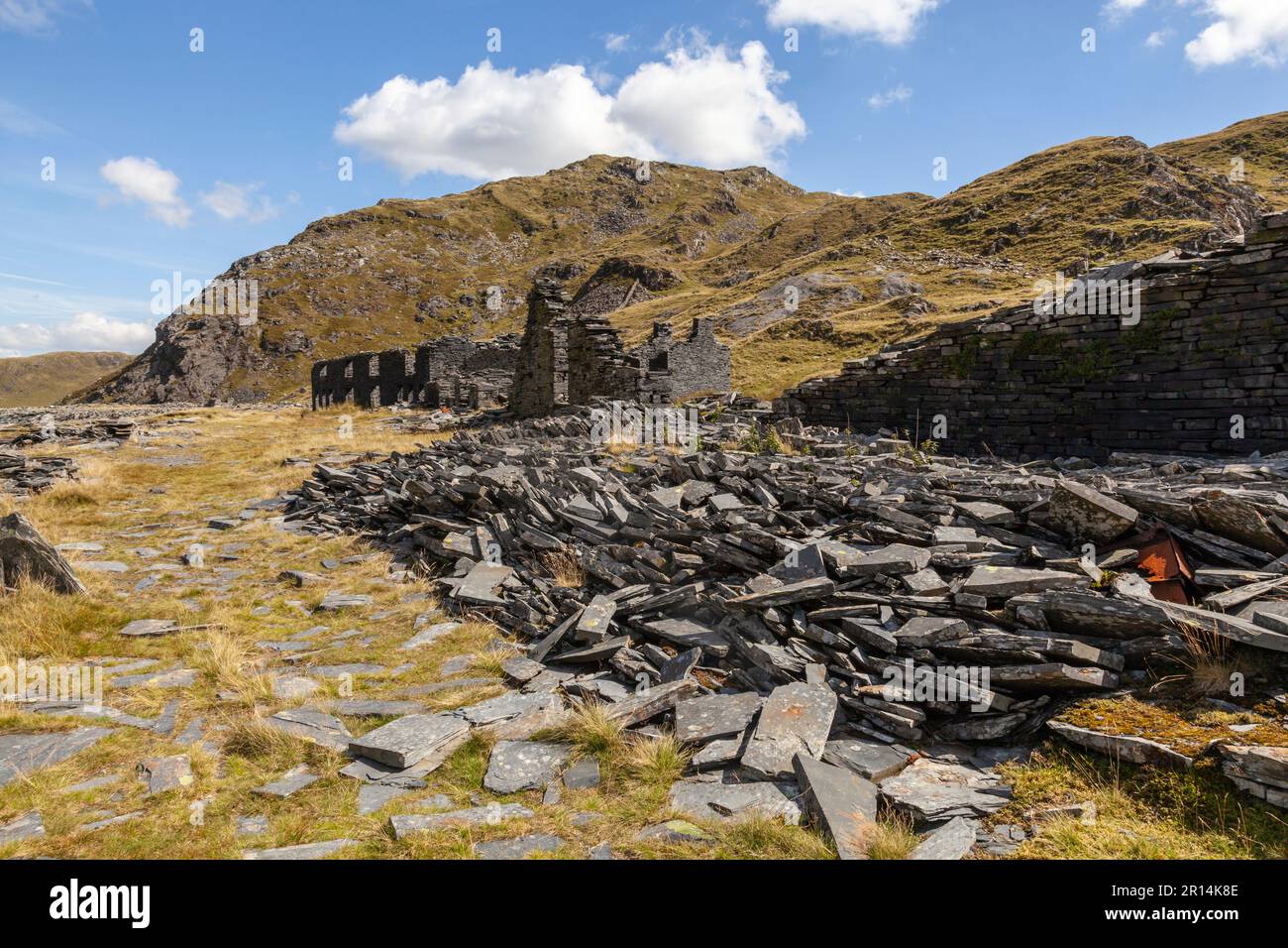 Derelict buildings stand on the now disused site of the former Rhosydd ...