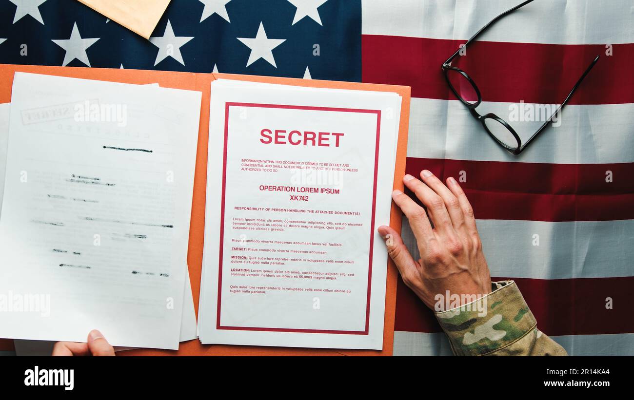 Folder With Classified Documents on Usa Flag Stock Photo - Alamy