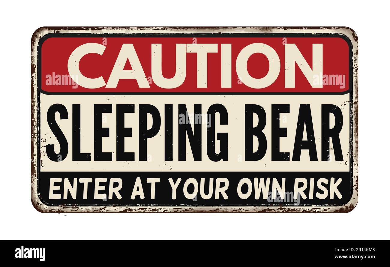 Sleeping bear vintage rusty metal sign on a white background, vector ...