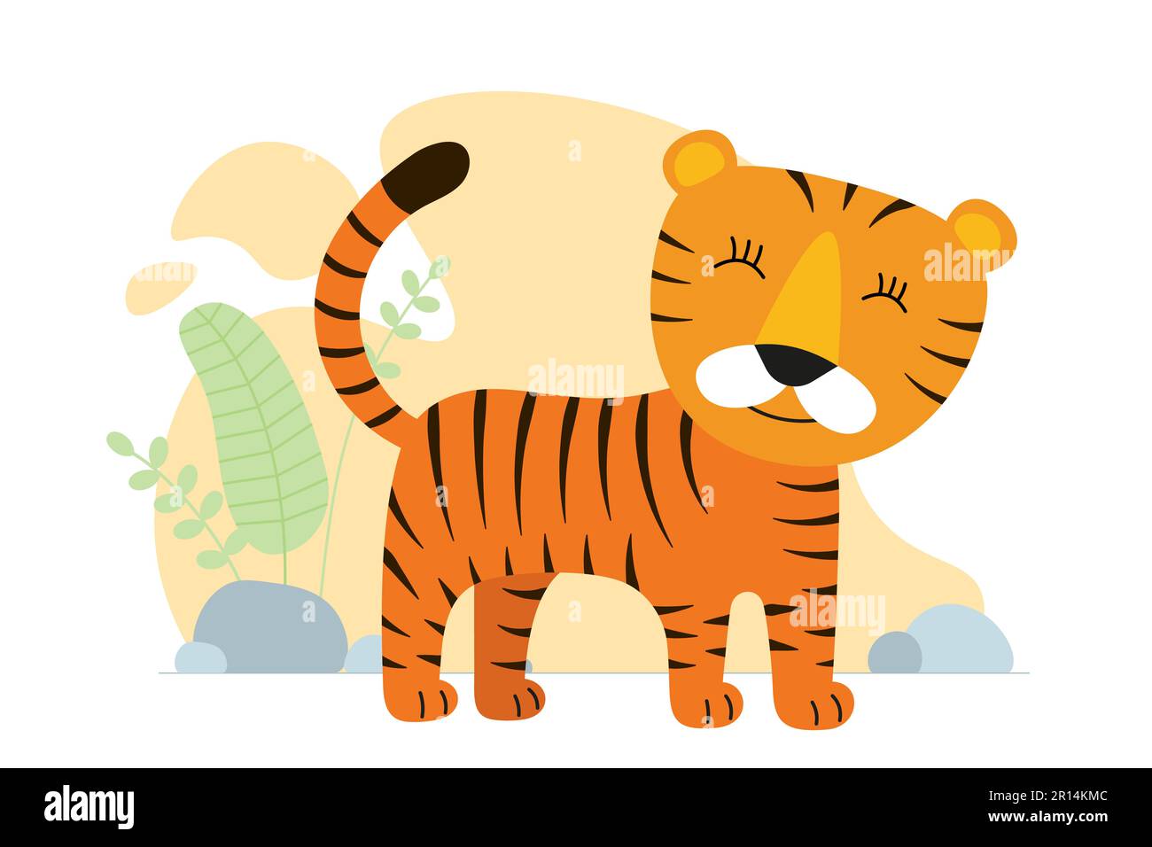 Cute cartoon tiger. Drawing african baby wild character. Kind smiling jungle safari animal ...