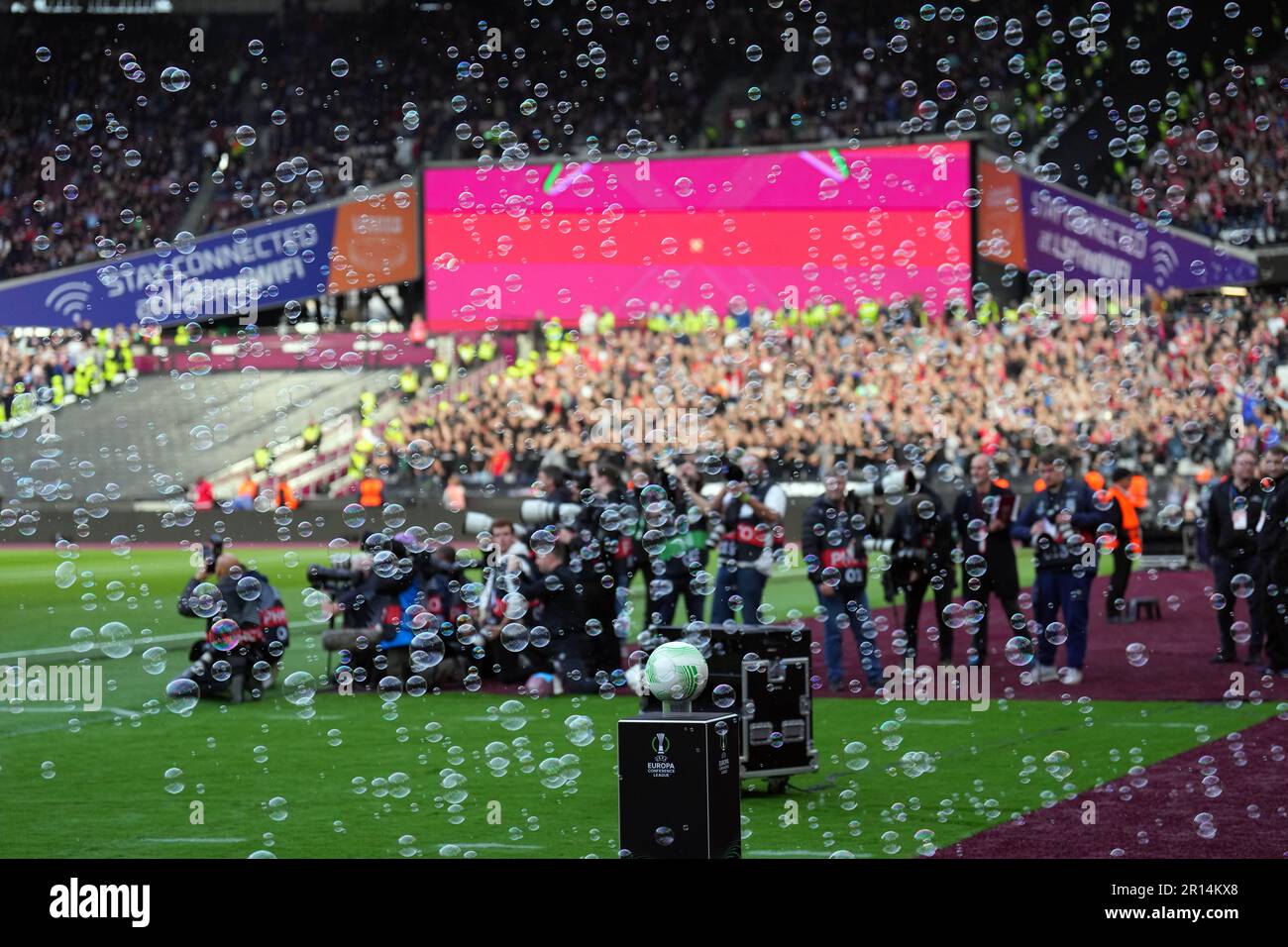 LONDON, UK - 11/05/2023, Soap bubbles during the UEFA Conference League ...