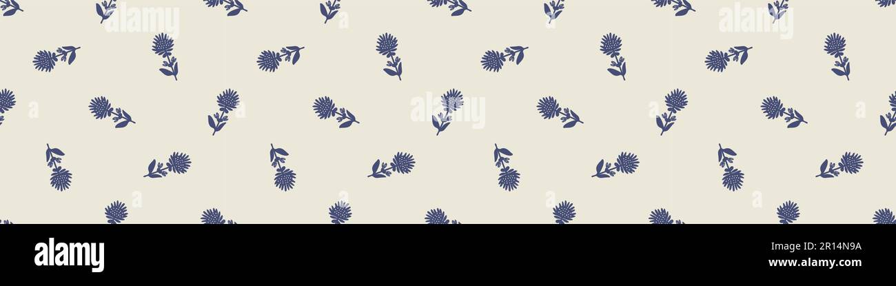 Quirky floral lino cut motif vector border. Seamless decoration of ...