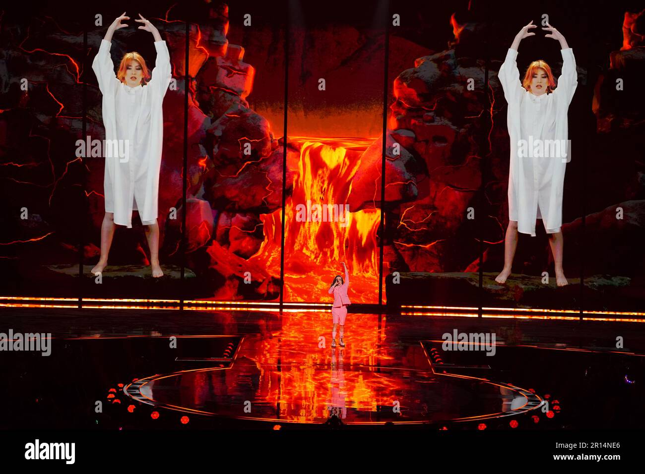 Romania entrant Theodor Andrei performs at the semi-final 2 of ...