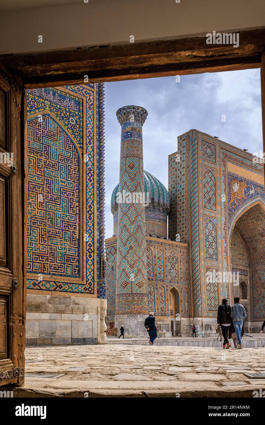 framed view through doorway of registan square samarkand toward blue ... framed view through doorway of registan square samarkand toward blue ...