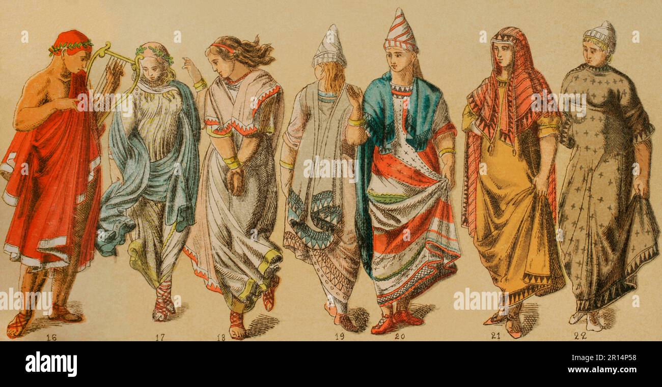 Etruscans. From left to right: 16- musician, 17 and 18- Etruscan dancer ...