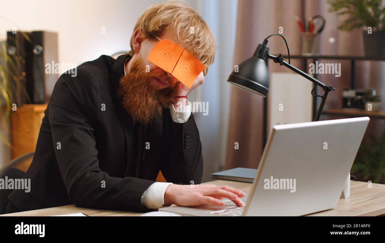 Business people cheating to sleep. Tired inefficient young businessman ...