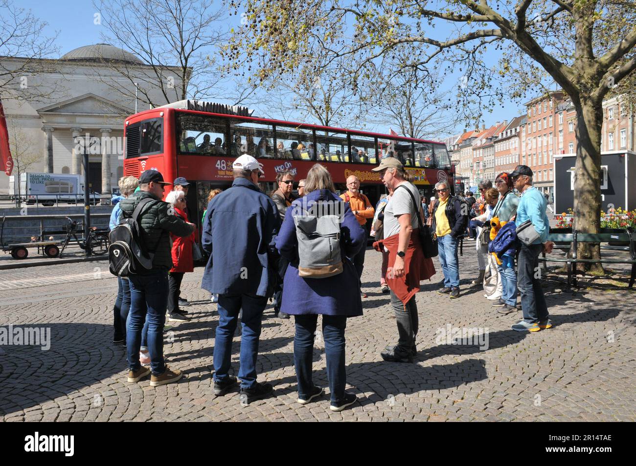 Copenhagen /Denmark/11 May 2023/ Hop on Hop ofrf bus tourists in danish ...
