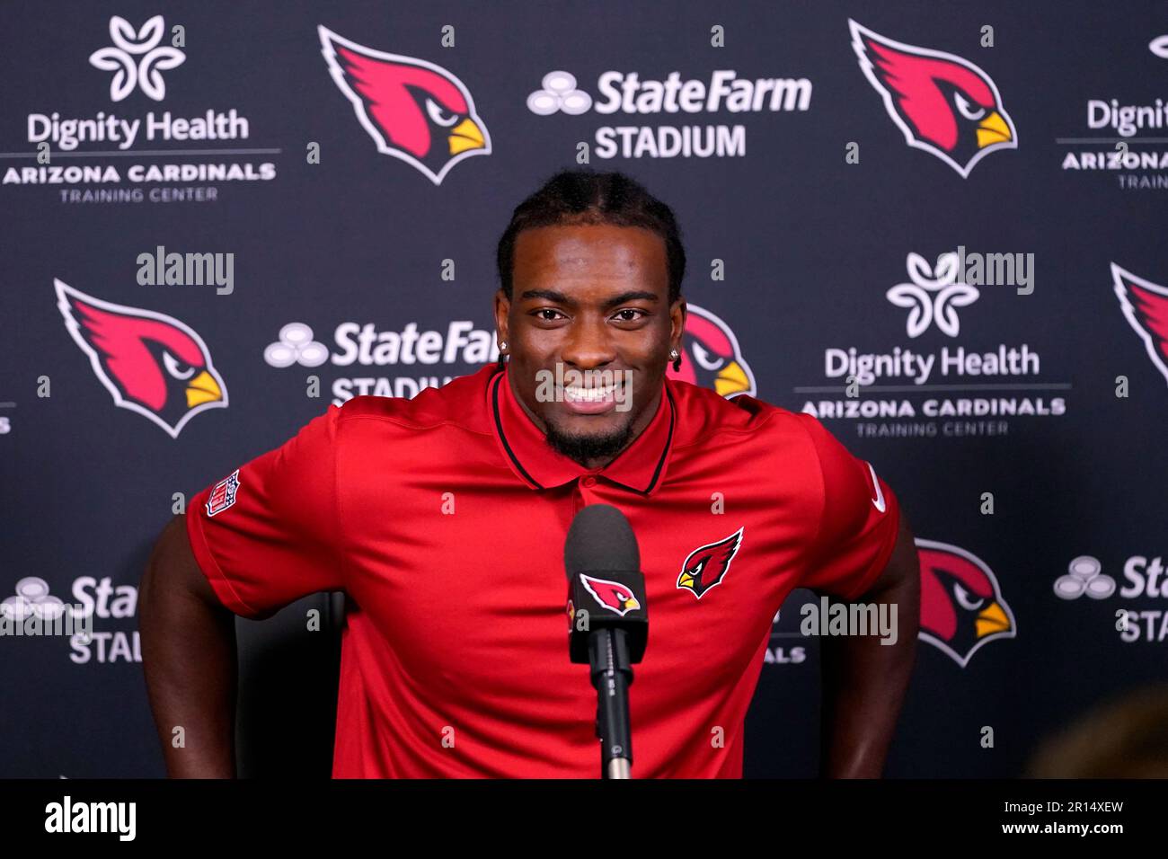 Arizona Cardinals fourth-round draft pick Jon Gaines II speaks to the ...