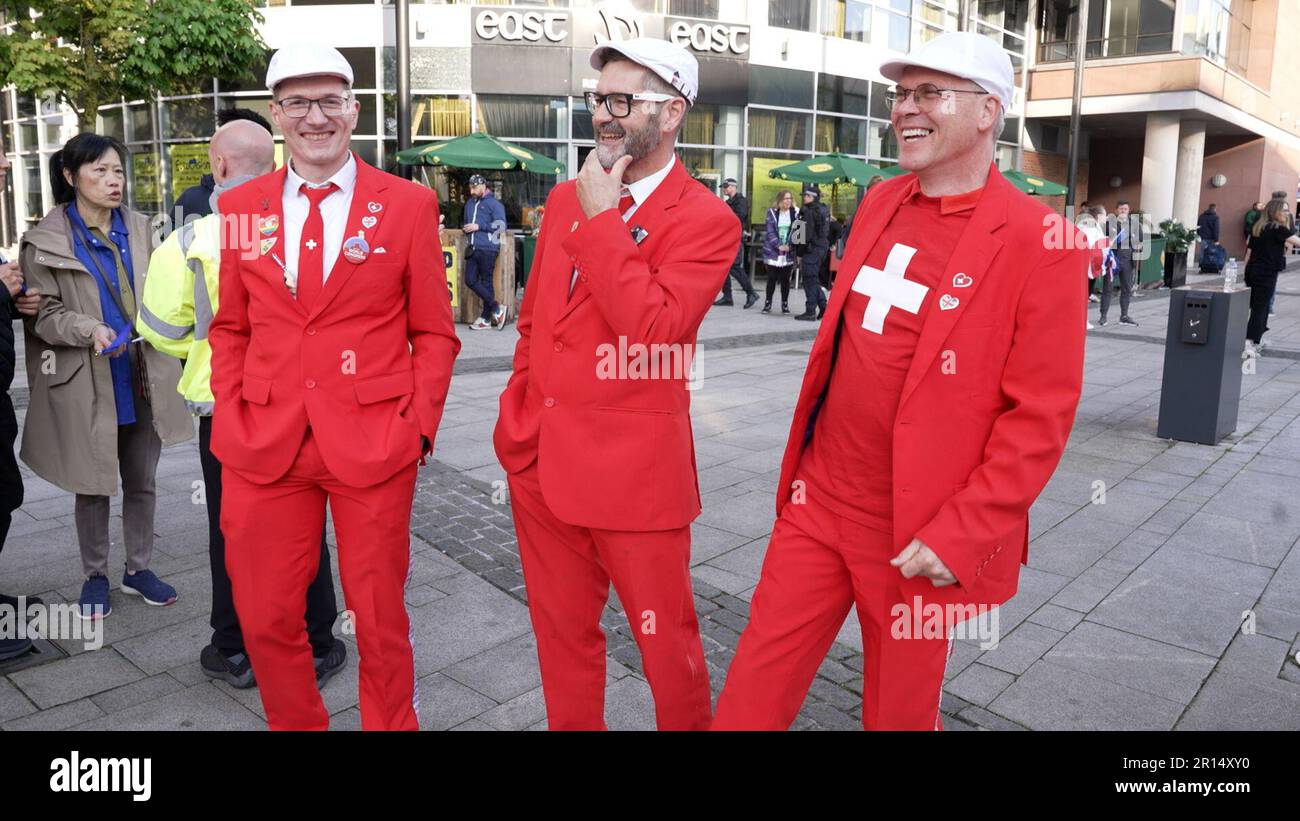 Marcus Imhof, PaulHemminger and Urs Odermatt from Lucerne, Switzerland, arriving for the semi ...