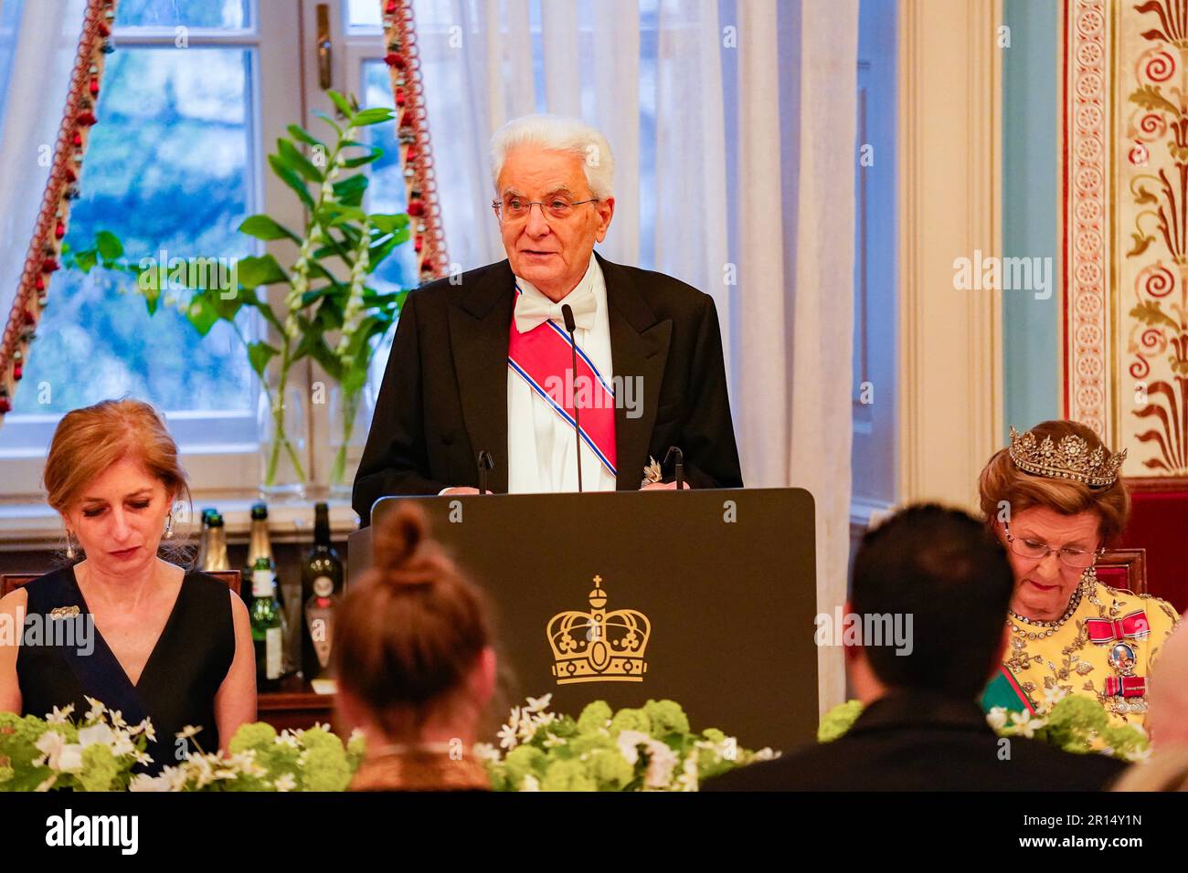 Oslo 20230511.Italian President Sergio Mattarella, flanked by his ...