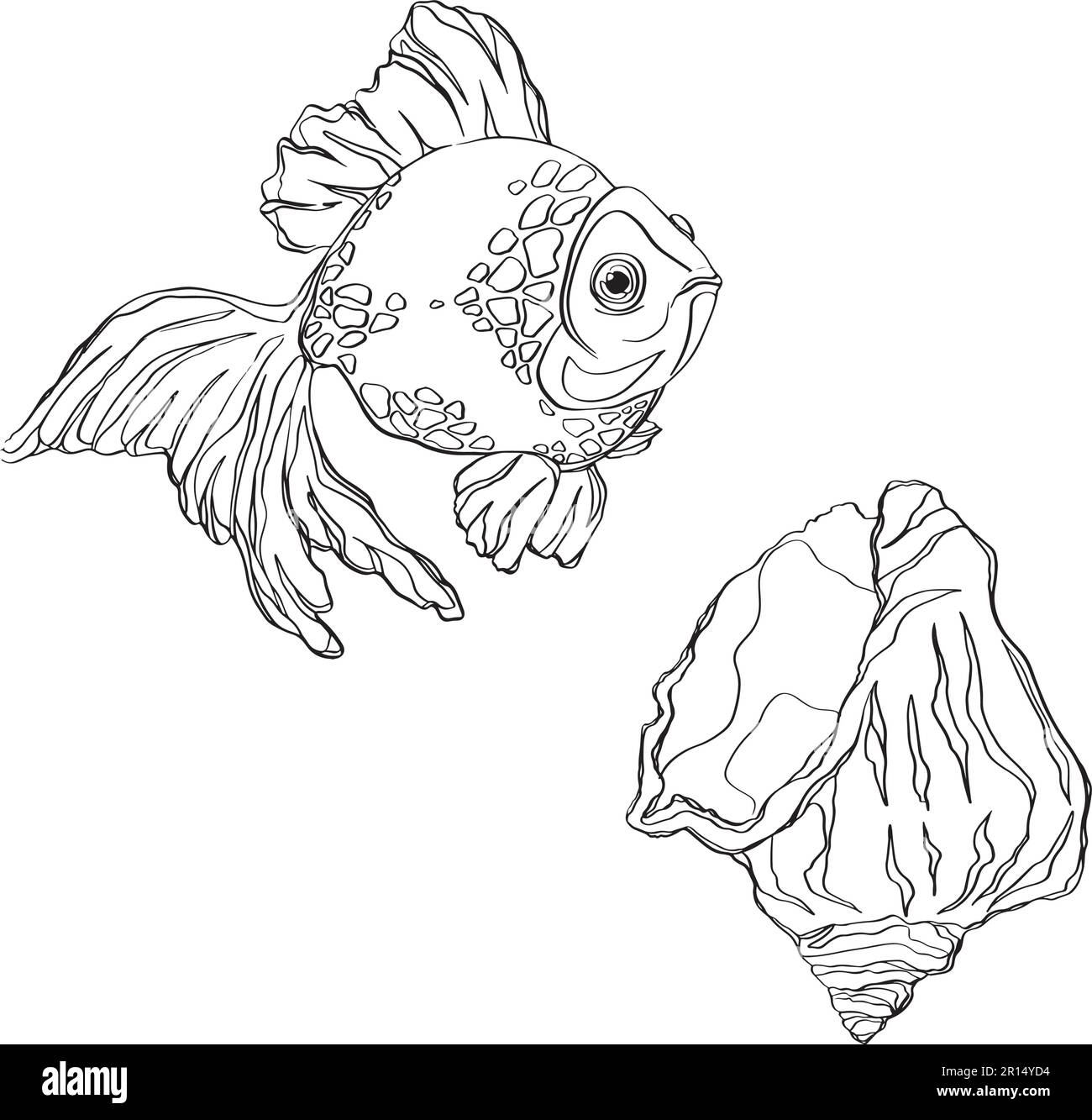 Hand drawn doodle fish, shell. Vector illustration. Hand drawn fish ...