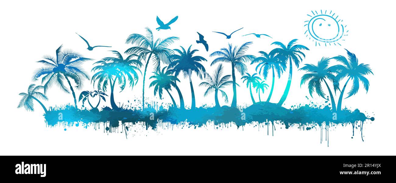 Abstraction blue palms watercolor. Vector illustration Stock Vector ...