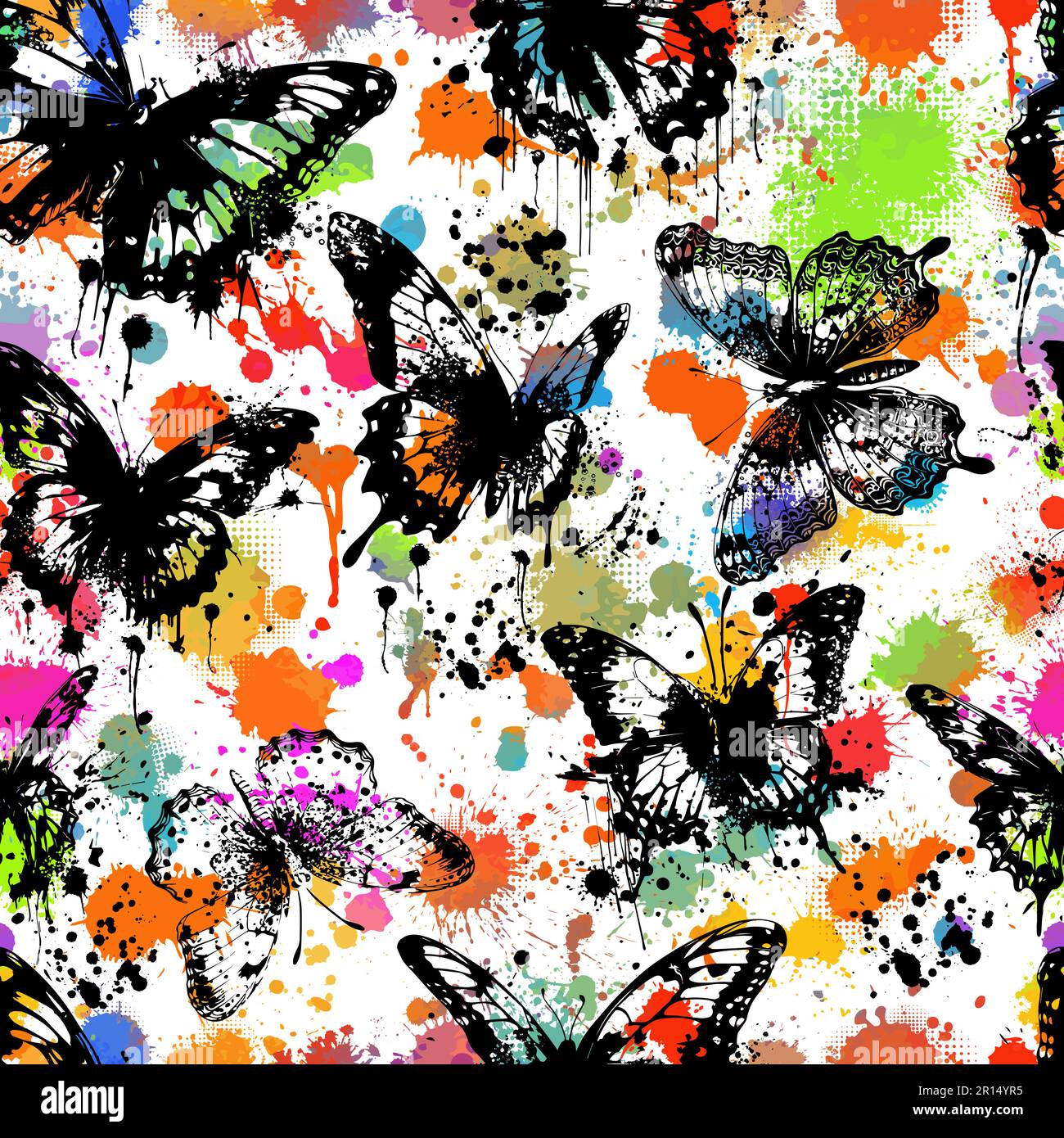 Seamless pattern of colored butterflies. Vector illustration Stock ...