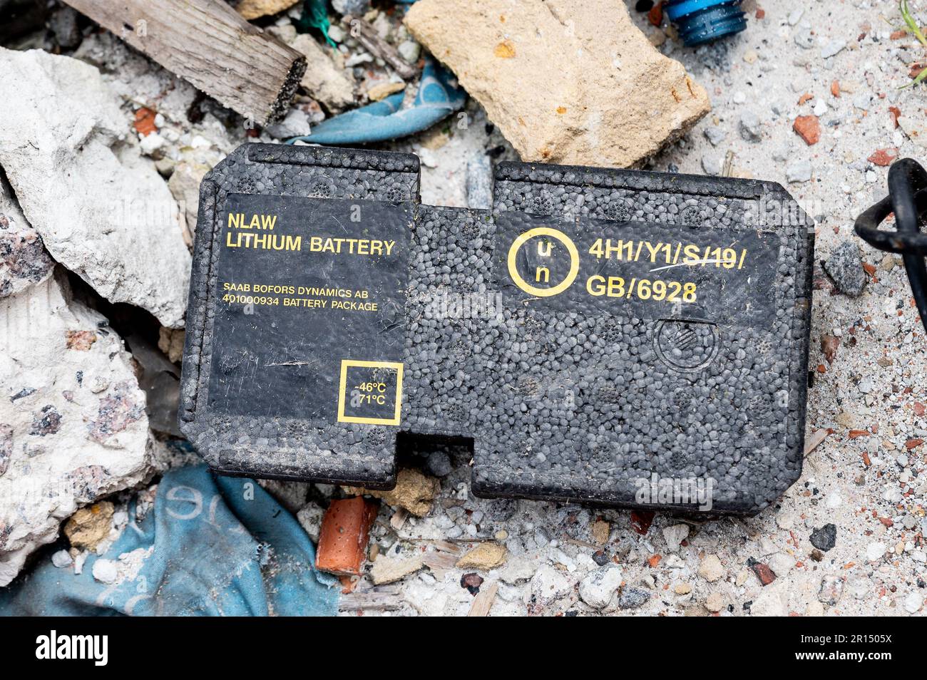 A battery for a NLAW in a destroyed monastery in Dolyna, due to Russian ...
