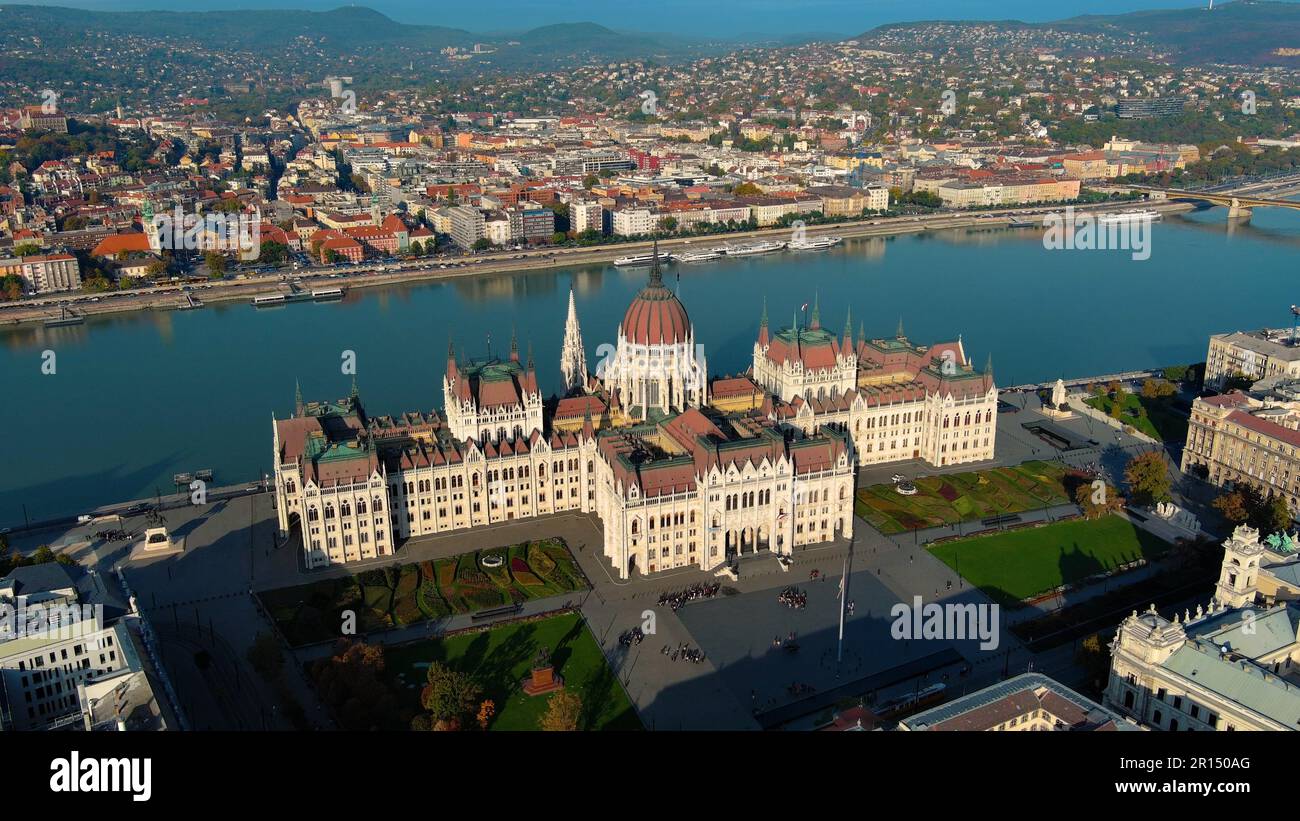 Aerial view of Hungarian Parliament Building in Budapest. Hungary ...
