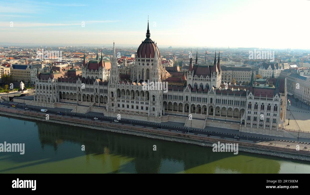 Aerial view of Hungarian Parliament Building in Budapest. Hungary ...