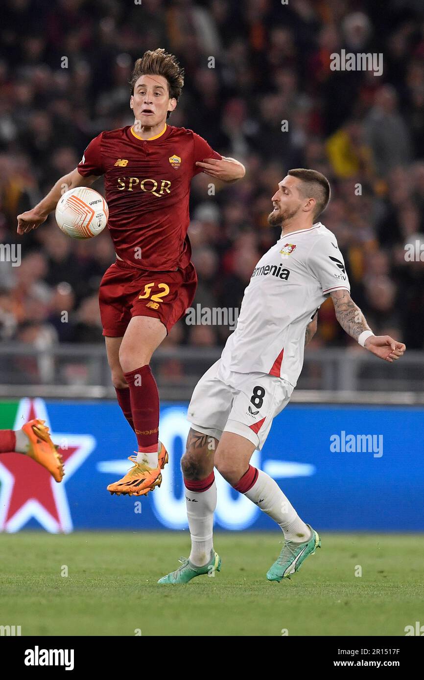 Rome, Italy. 11th May, 2023. Edoardo Bove of AS Roma and Robert Andrich ...