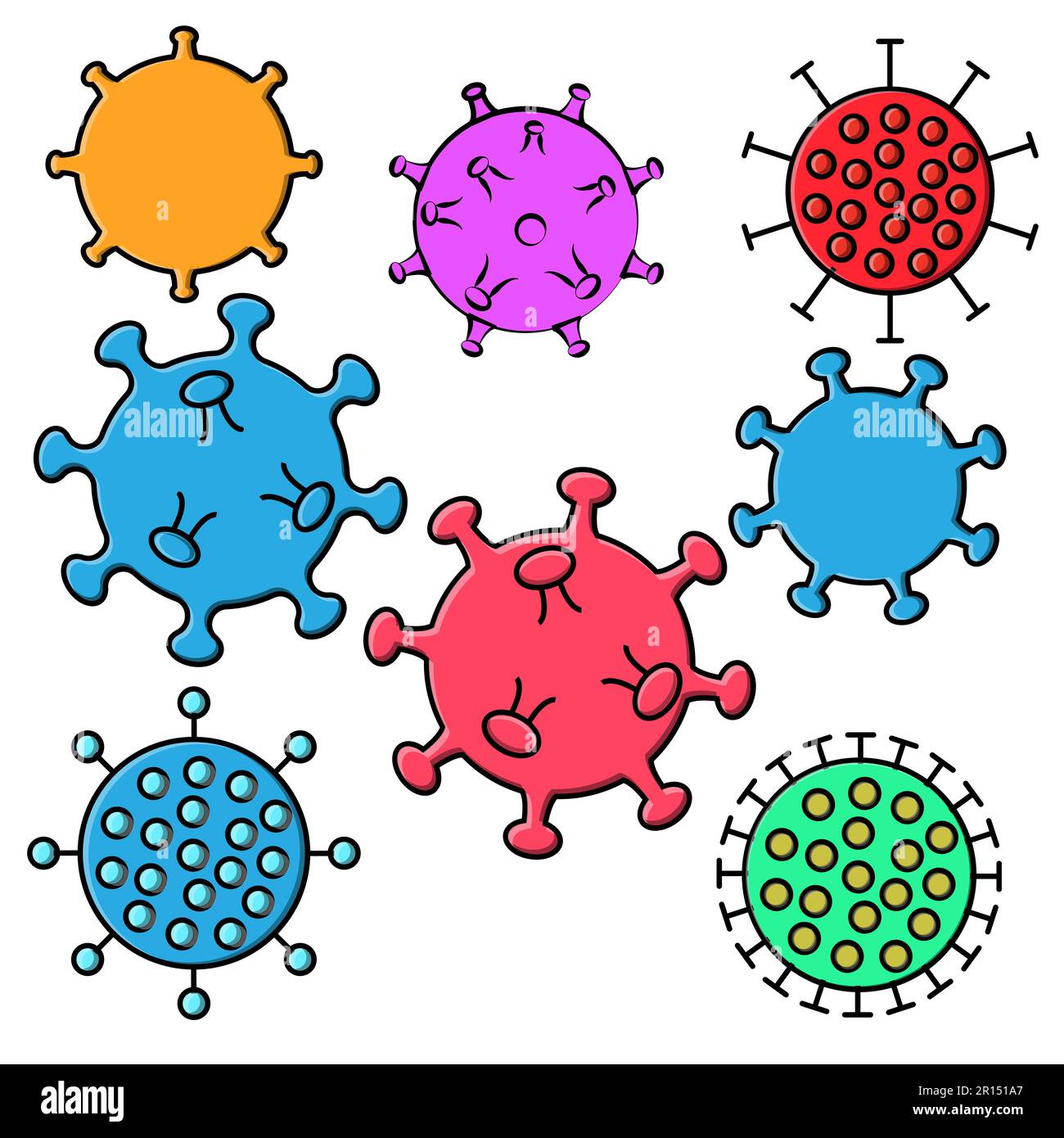Set of colored icons of medical viruses microbes dangerous deadly ...