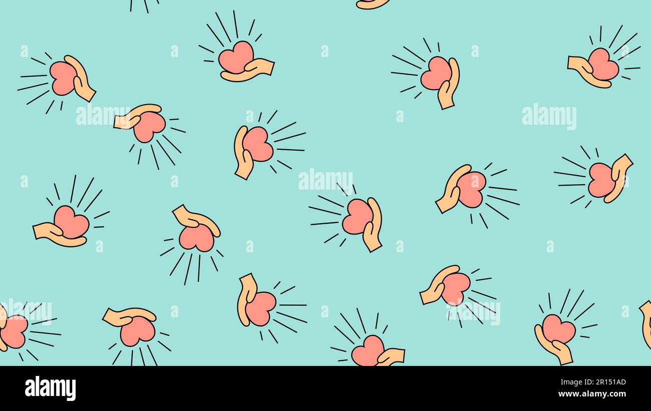 Texture endless seamless pattern from flat icons of hands and hearts ...